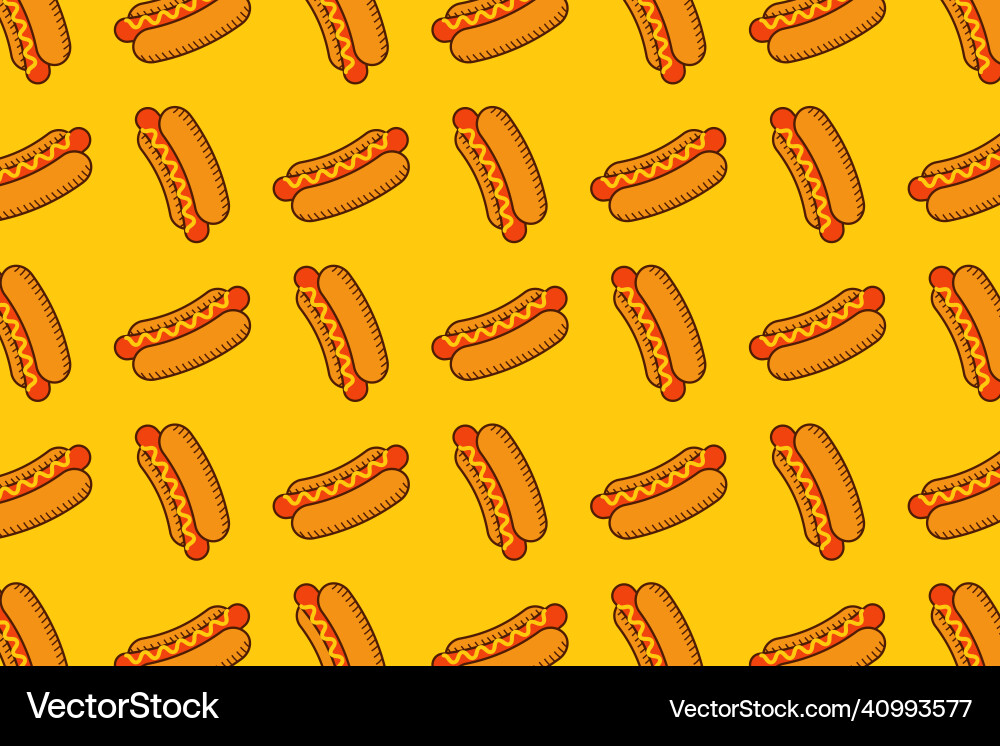 Hot Dog Pattern - Yellow Background Royalty Free Vector