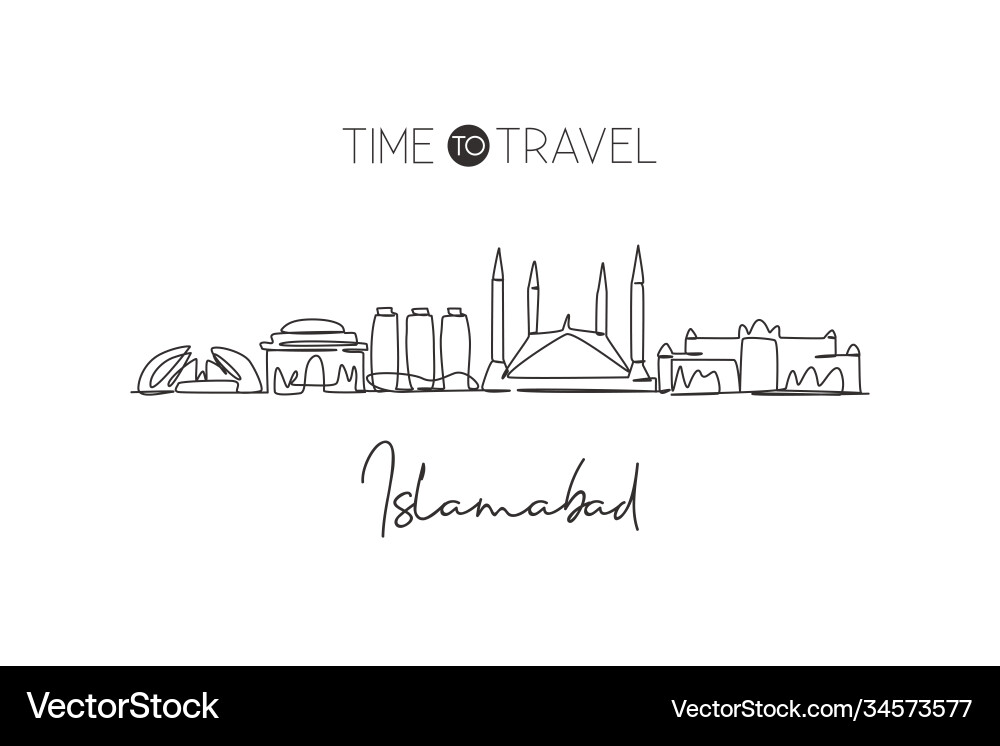 One single line drawing islamabad city skyline Vector Image