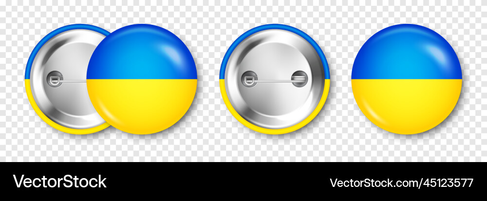 Realistic button badge with printed ukrainian flag