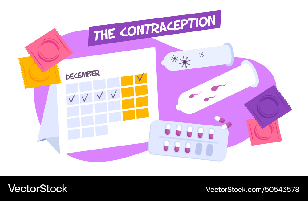 Contraception methods flat composition Royalty Free Vector
