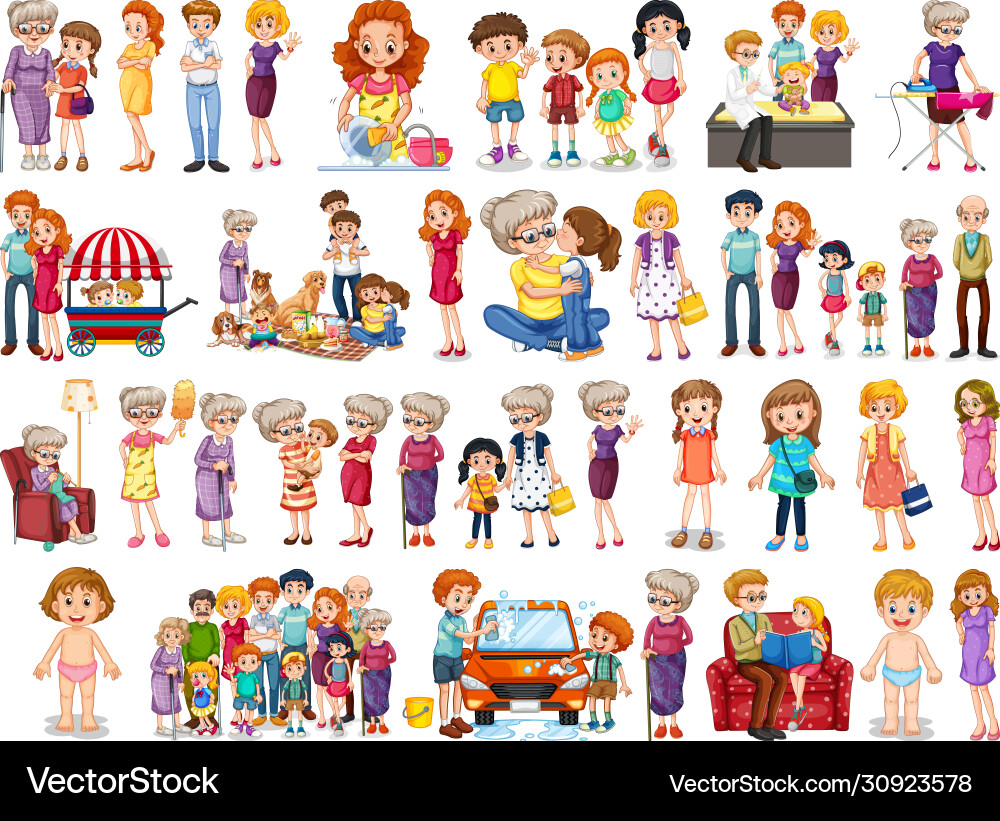 Group family member characters Royalty Free Vector Image