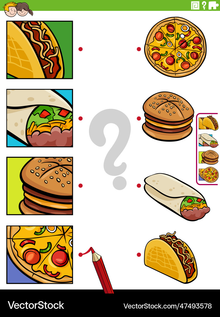 Match cartoon food objects and clippings Vector Image