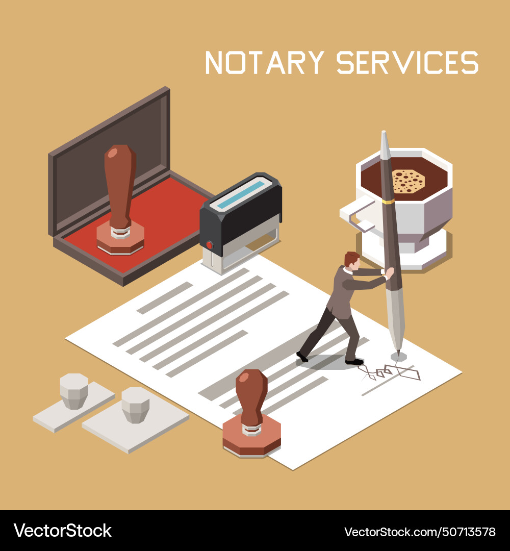 Notary services isometric design concept Vector Image