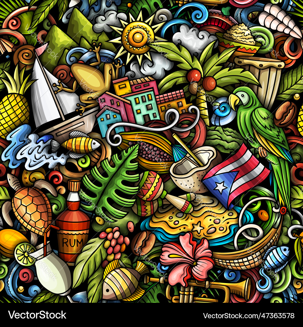 Puerto rico doodles seamless pattern Royalty Free Vector