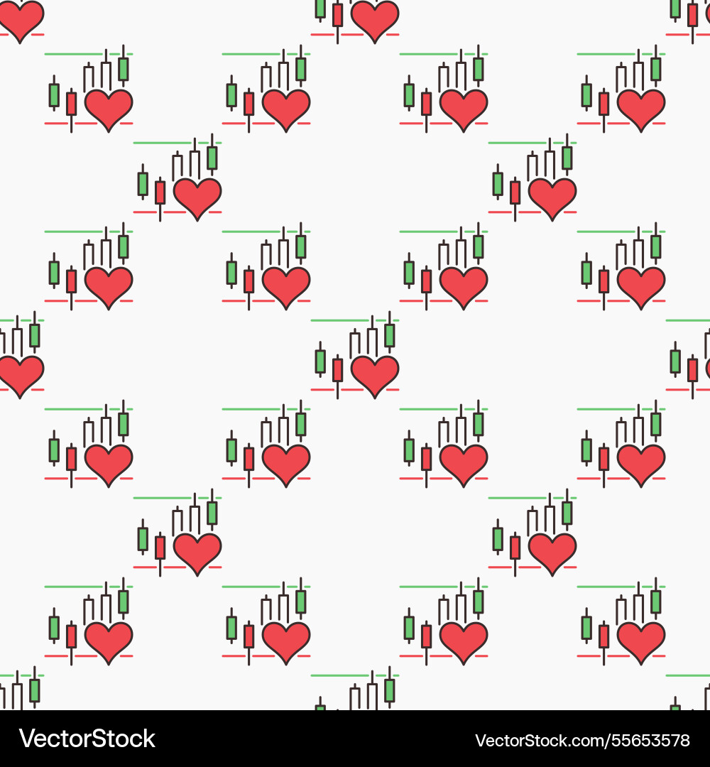 Red heart and financial chart colored seamless Vector Image