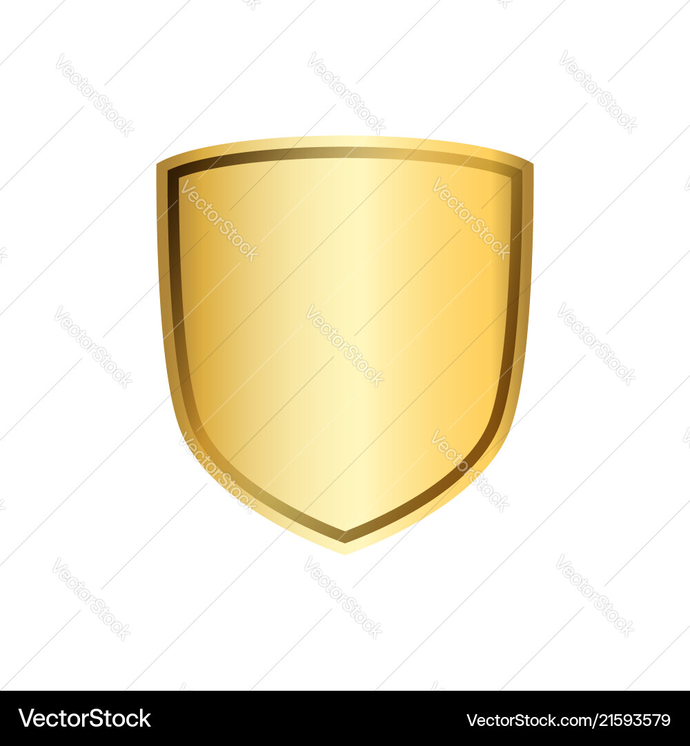 Gold shield shape icon 3d golden emblem sign Vector Image