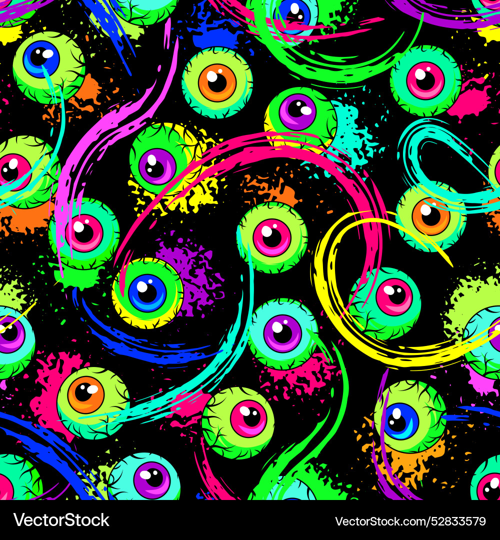 Seamless neon pattern with eyeballs smashed paint Vector Image