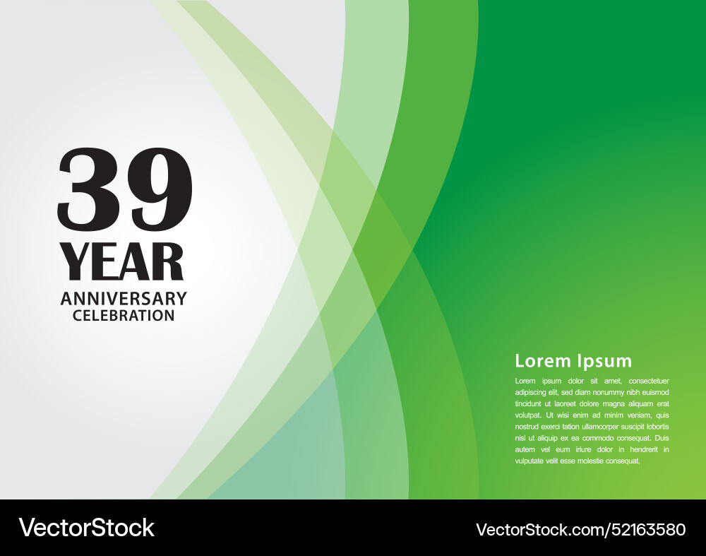 39 year anniversary celebration logotype on green Vector Image