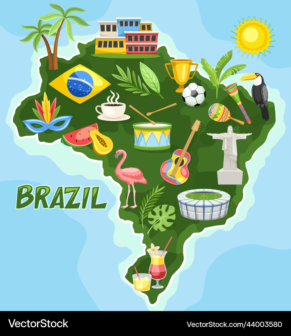 Brazil sightseeing map Royalty Free Vector Image