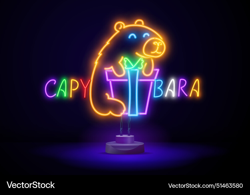 Capybara neon icon outline editable sign Vector Image
