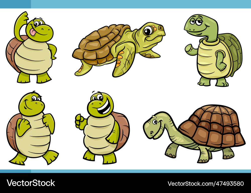 Cartoon funny turtles comic animal characters set Vector Image