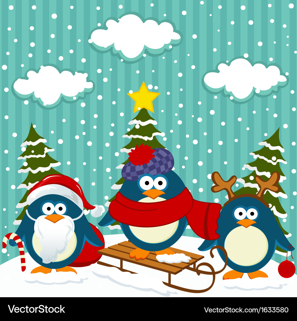 Cute Penguins Winter Christmas Royalty Free Vector Image
