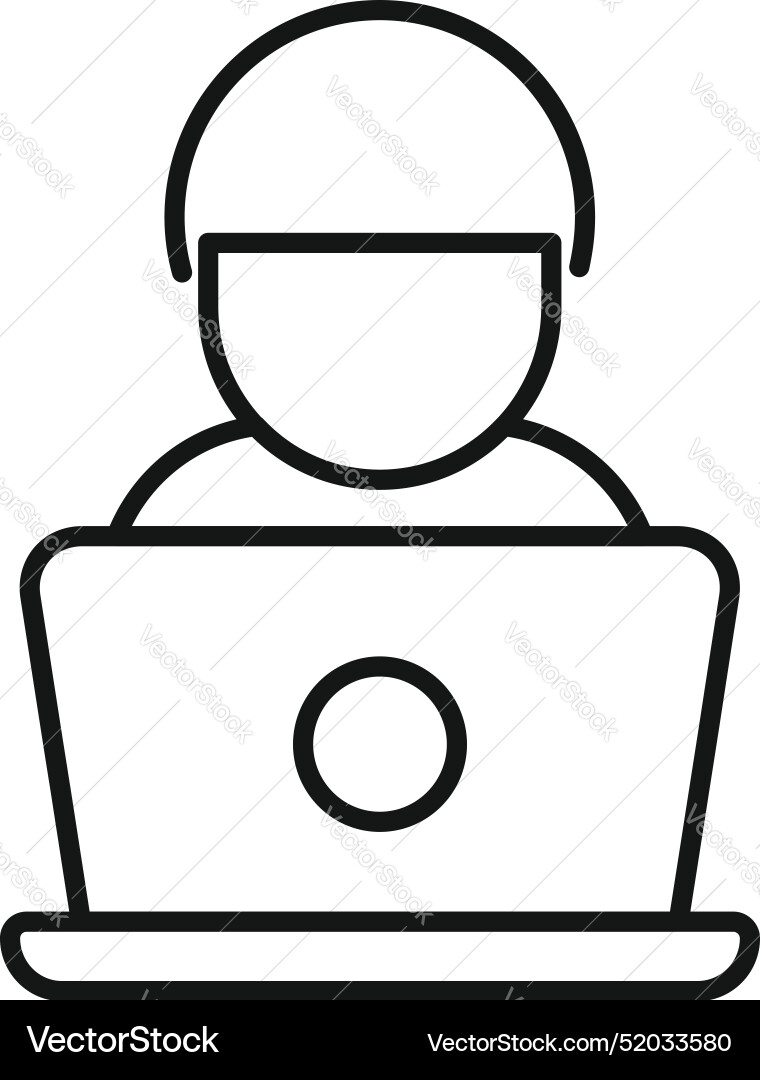 Military operator working on laptop in uniform Vector Image