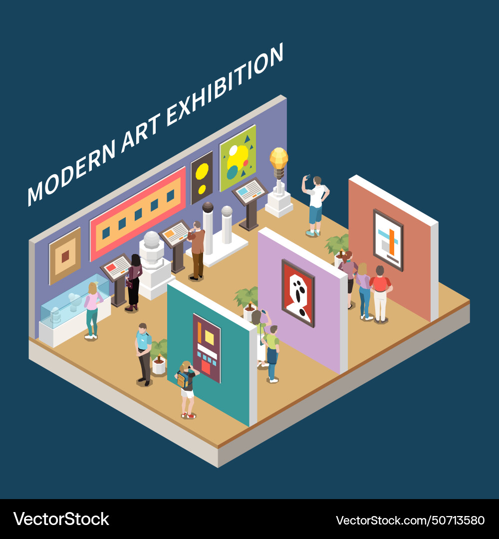 Modern art exhibition isometric background Vector Image