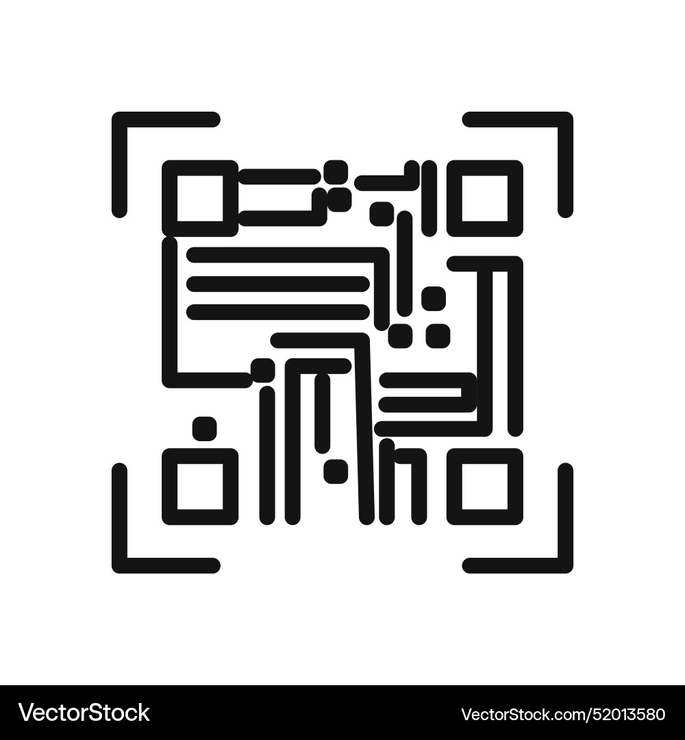 Qr code scanning icon black line art Royalty Free Vector
