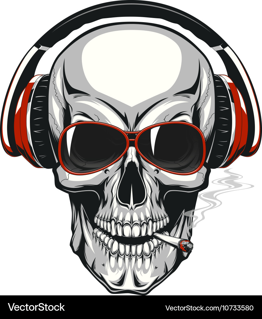 Skull with headphones Royalty Free Vector Image