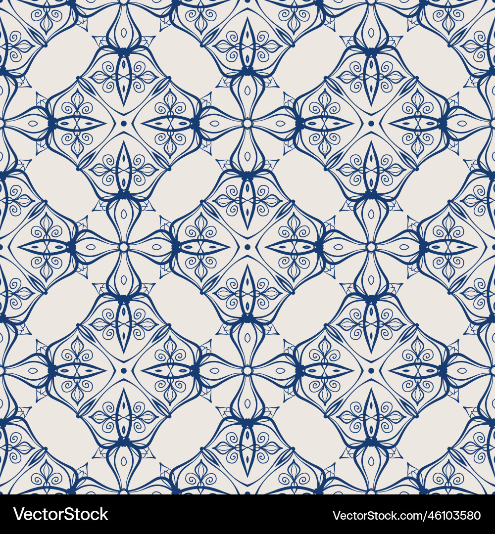 Vintage tile pattern seamless blue and white Vector Image