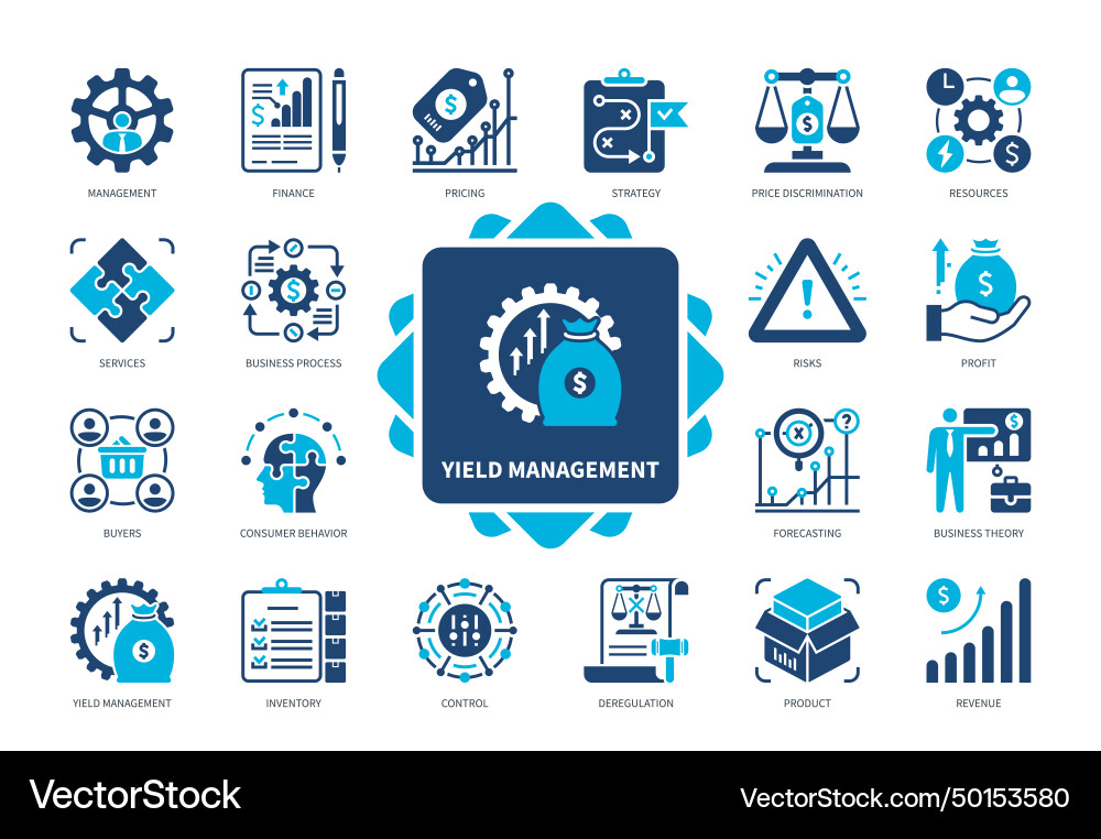 Yield management solid icon set Royalty Free Vector Image