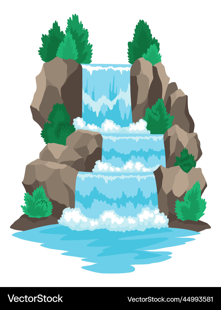 Cartoon Fluss Kaskade Wasserfall Landschaft Vektorbild