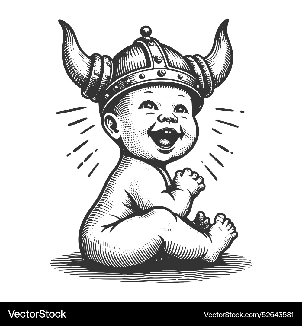 Laughing baby dressed as viking Royalty Free Vector Image
