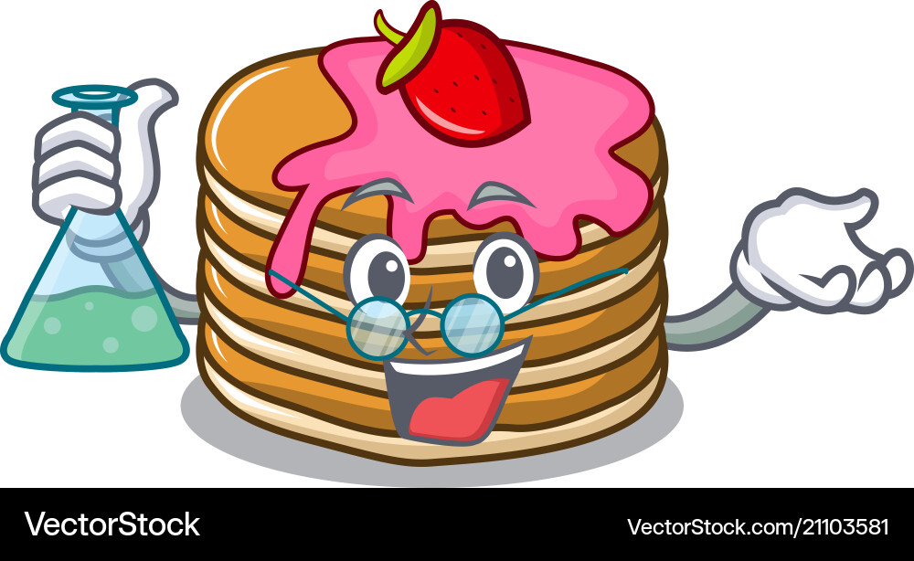 Professor pancake with strawberry character Vector Image