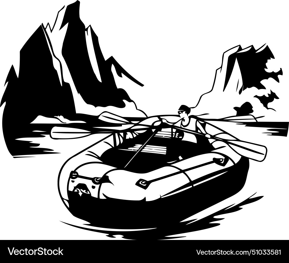 Rafting in the mountains cartoon style Royalty Free Vector