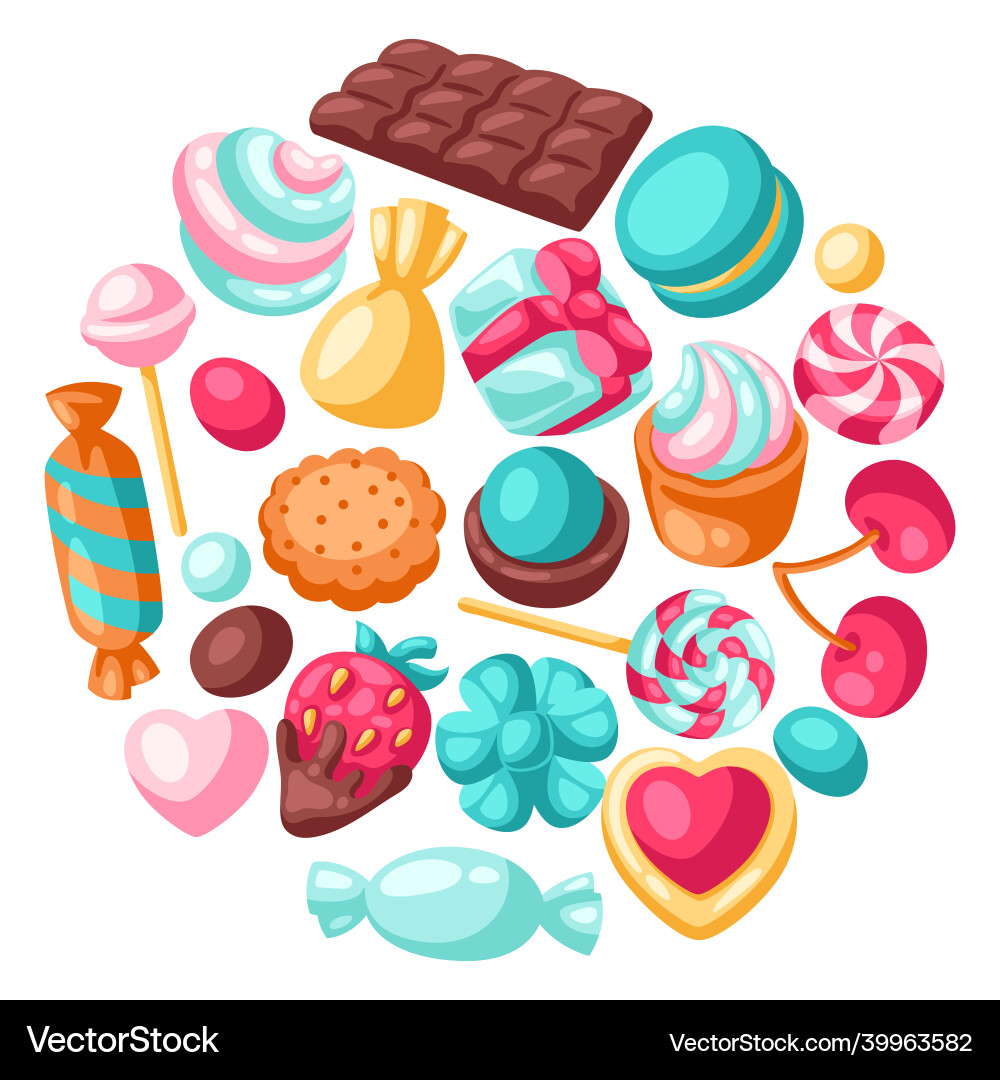 Background with various candies and sweets Vector Image