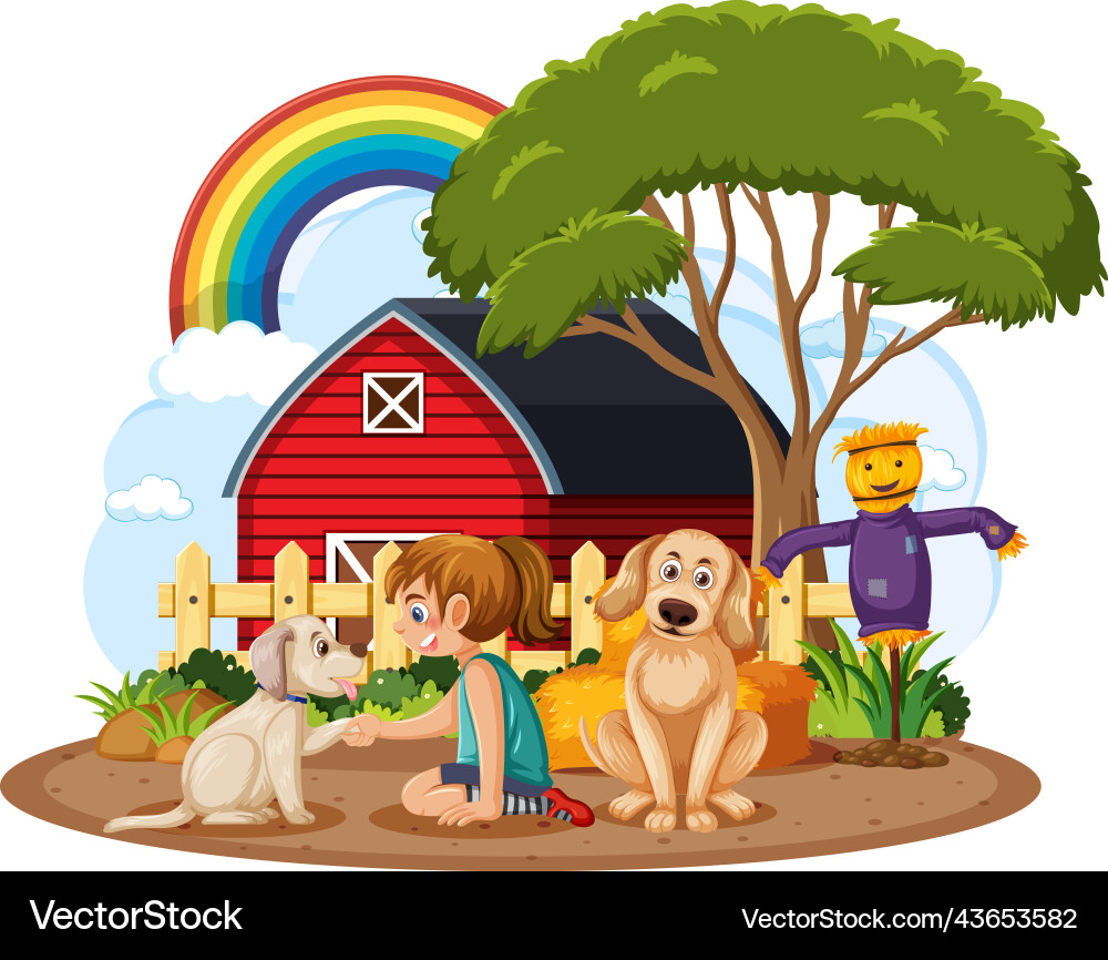 Barn farm with cartoon character Royalty Free Vector Image