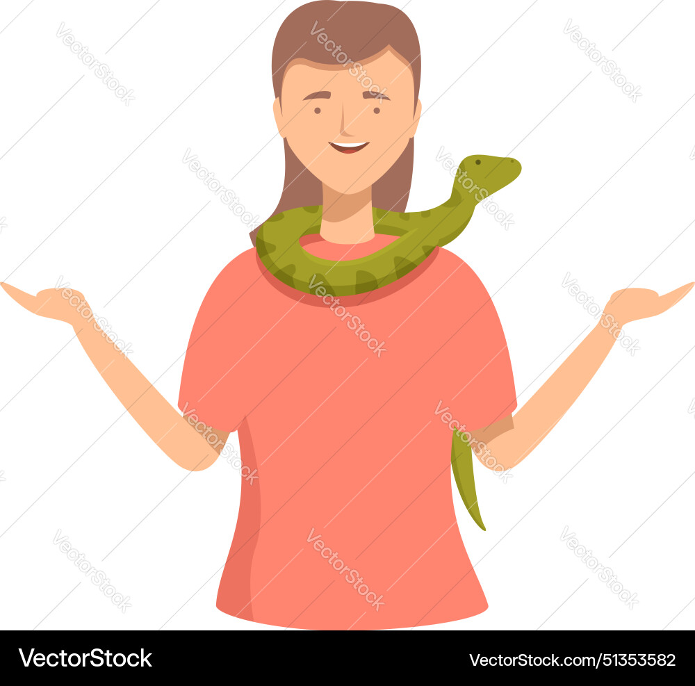 Cartoon woman with friendly snake Royalty Free Vector Image