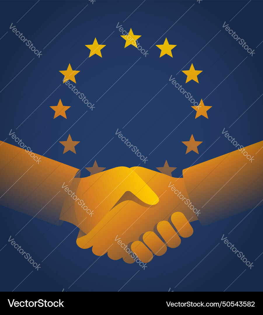 European union flag with handshake Royalty Free Vector Image