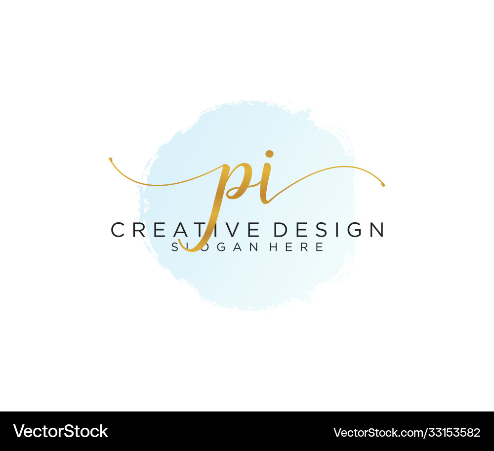 Initial pi handwriting logo with watercolor Vector Image