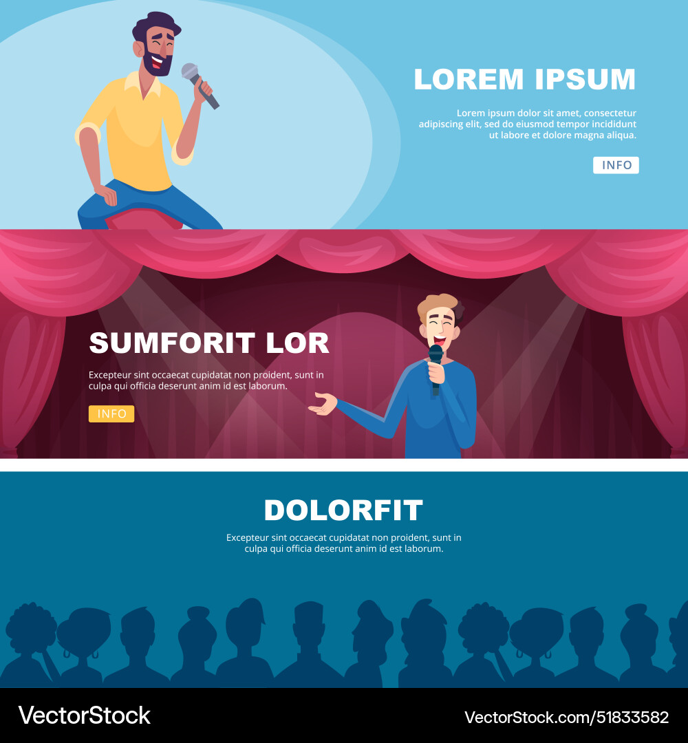 Stand up comedy banners with speakers speaking Vector Image
