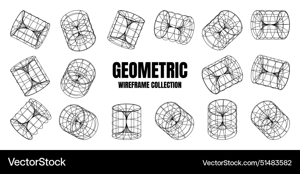 Wireframe lined shapes perspective mesh 3d grid Vector Image