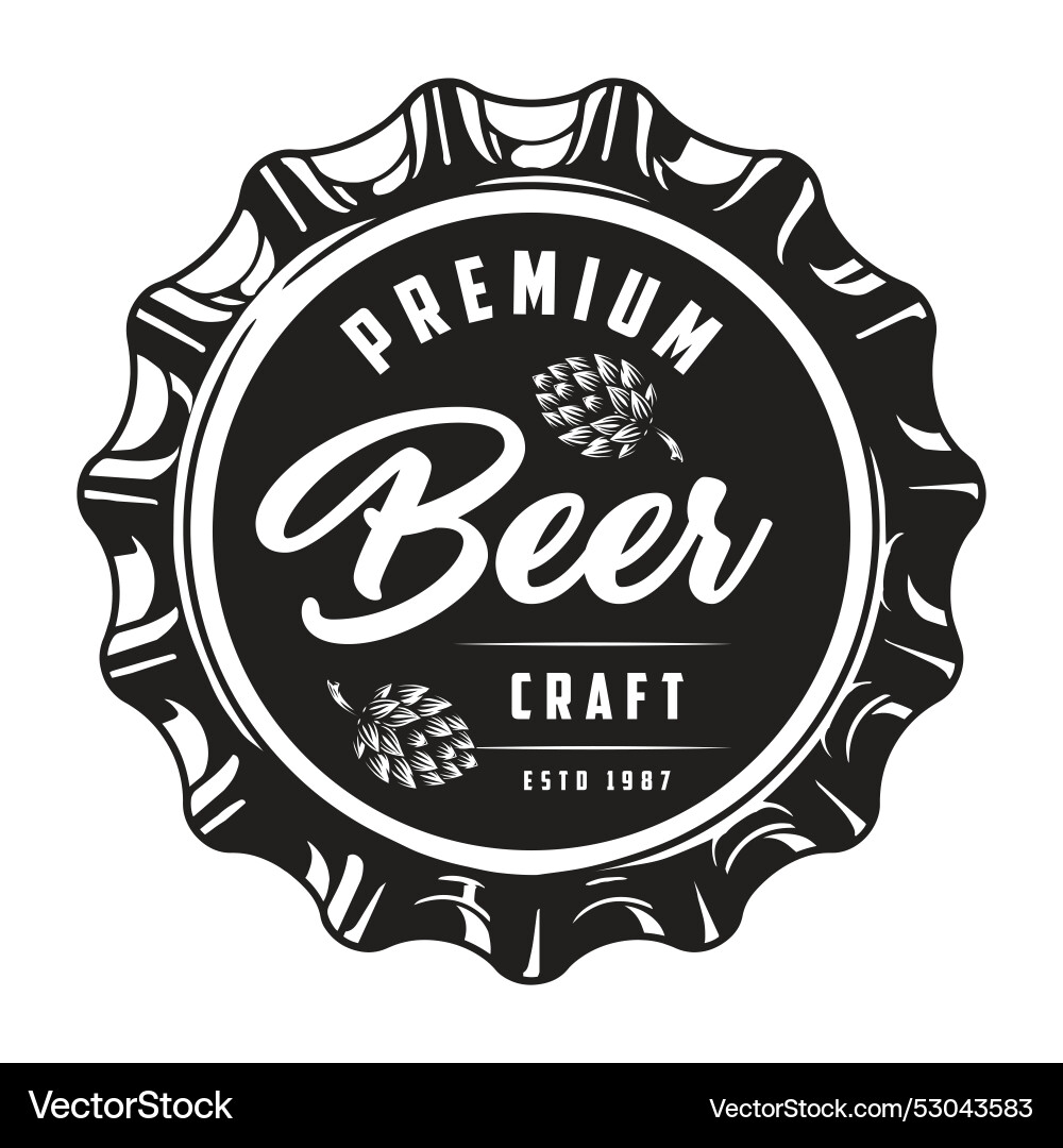 Beer cap vintage element monochrome Royalty Free Vector