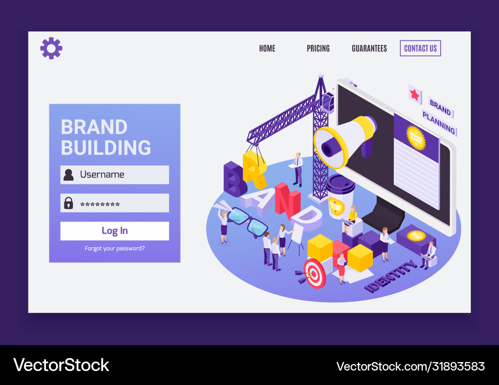 Brand building isometric concept Royalty Free Vector Image