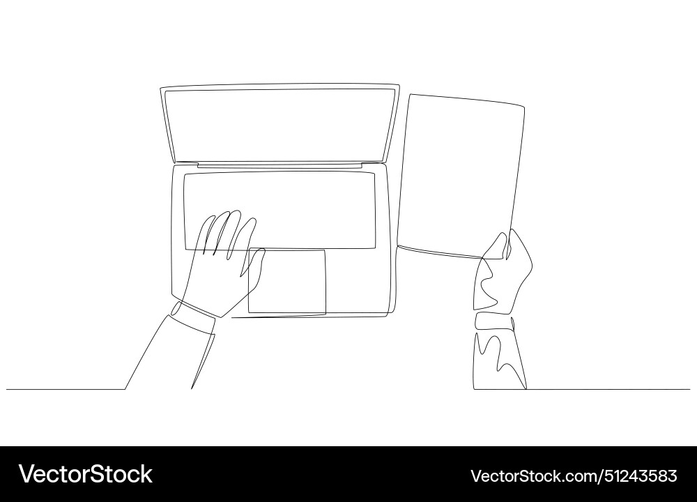 Hnads holding document and typing Royalty Free Vector Image