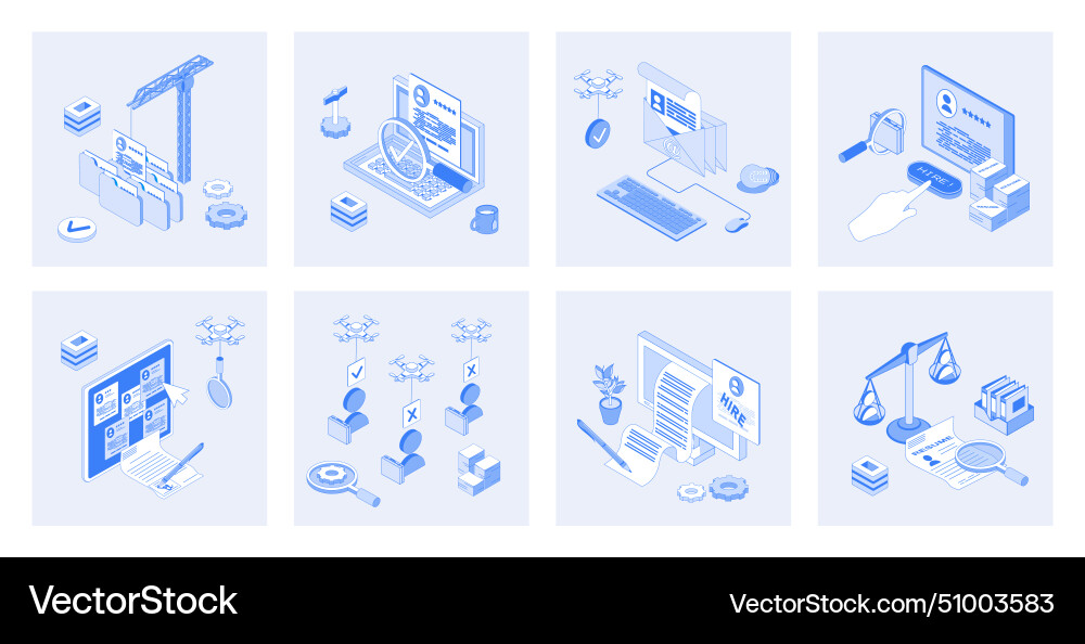 Hr process 3d isometric concept set Royalty Free Vector