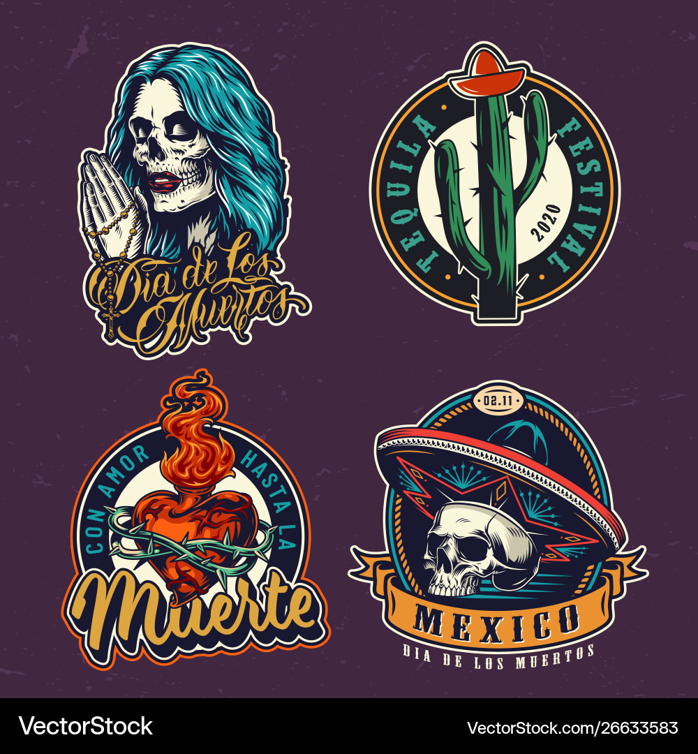 Mexican day dead vintage prints Royalty Free Vector Image