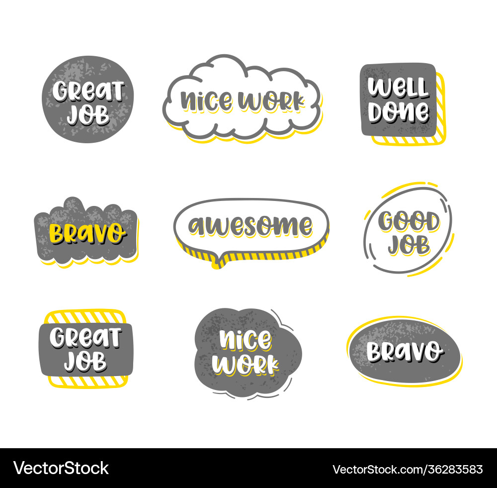 Set speech bubbles with quotes great job nice Vector Image