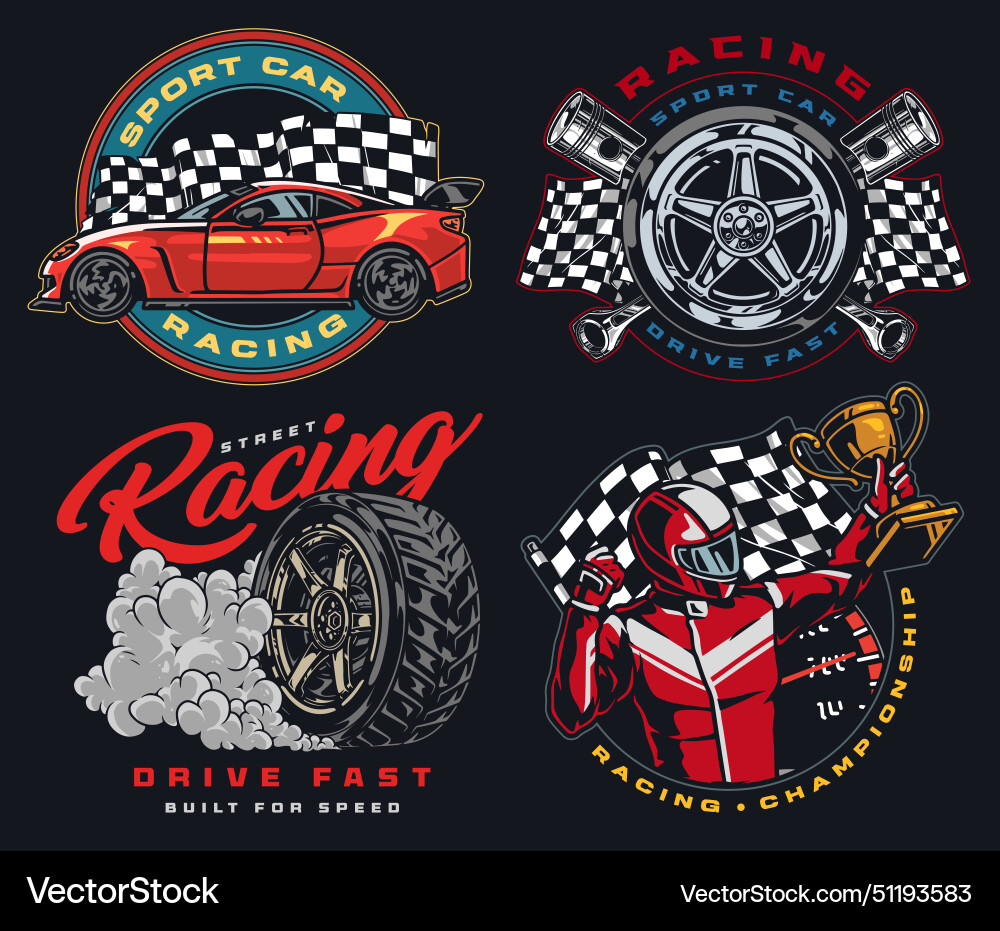 Speed racing set flyers colorful Royalty Free Vector Image