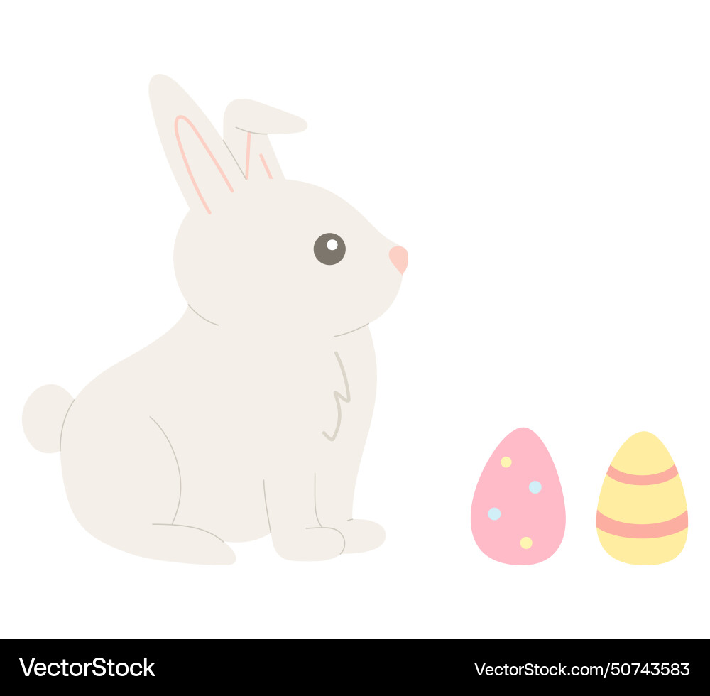 White easter bunny rabbit and pastel eggs Vector Image