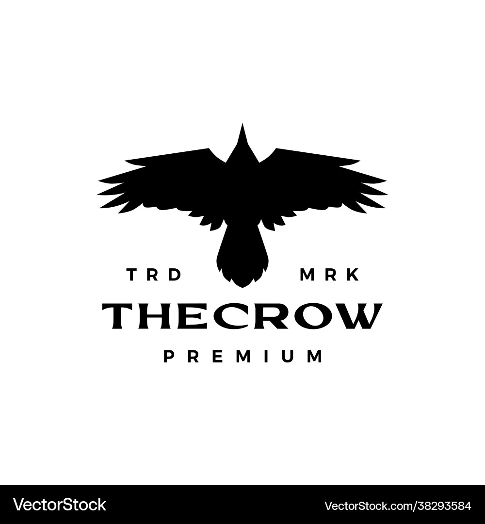 Crow raven roar fly top view logo icon Royalty Free Vector