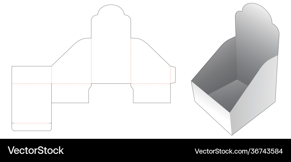 Curved edge display box die cut template Vector Image