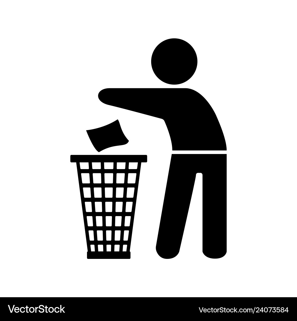 Garbage element silhouette of a man throwing trash