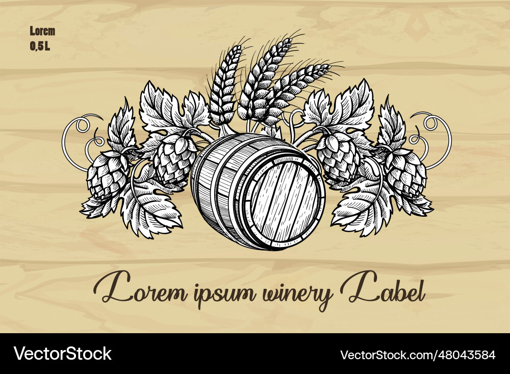 Hand-drawn banner with wooden barrel Royalty Free Vector