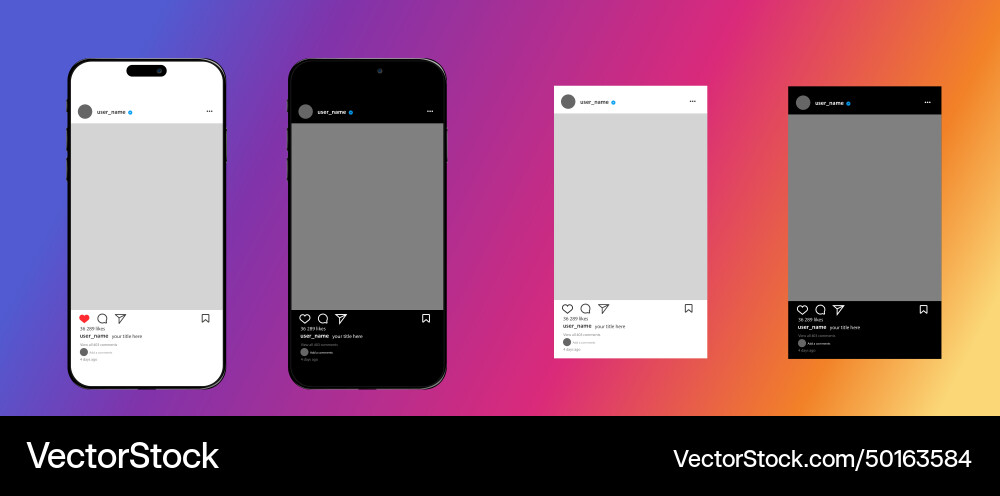 Post instagram feed frame mockup with iphone 15 Vector Image