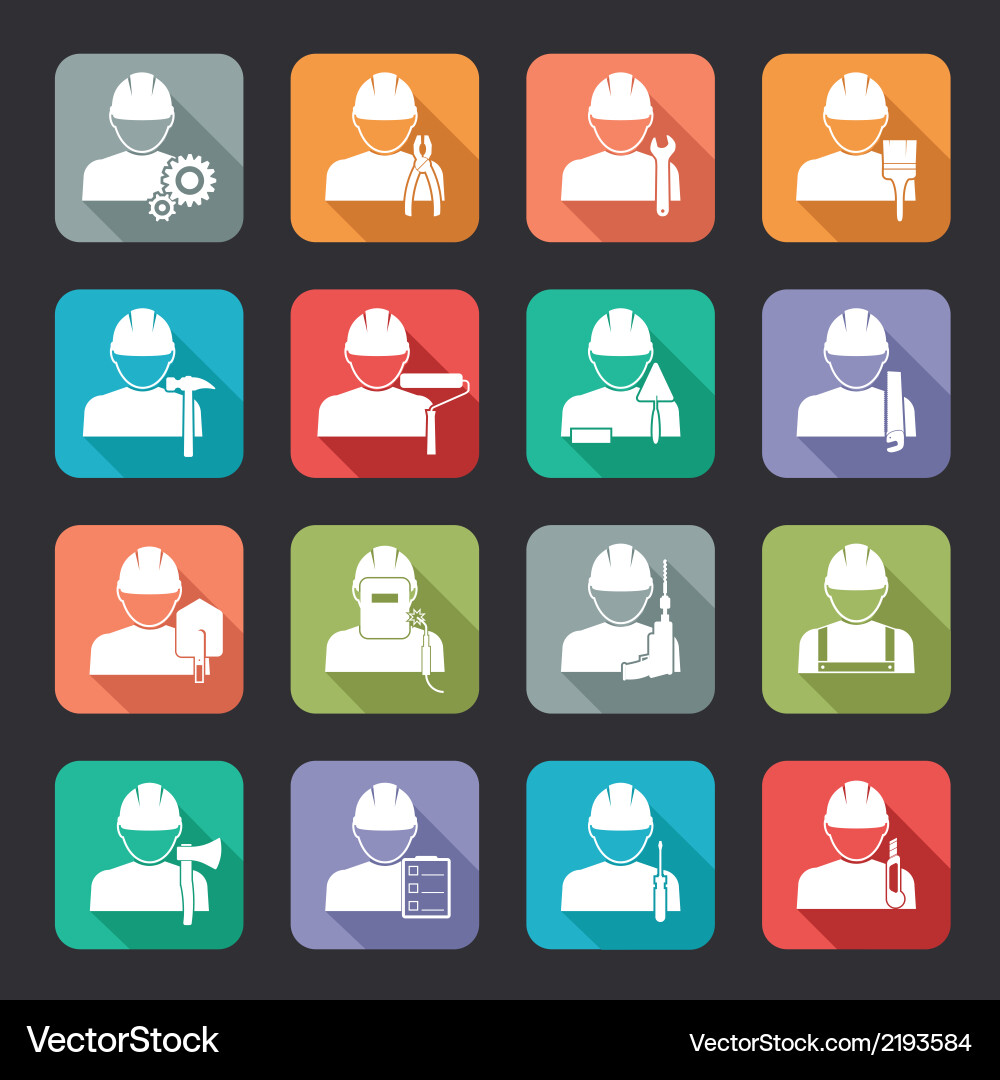 Set of construction worker flat style icons Vector Image
