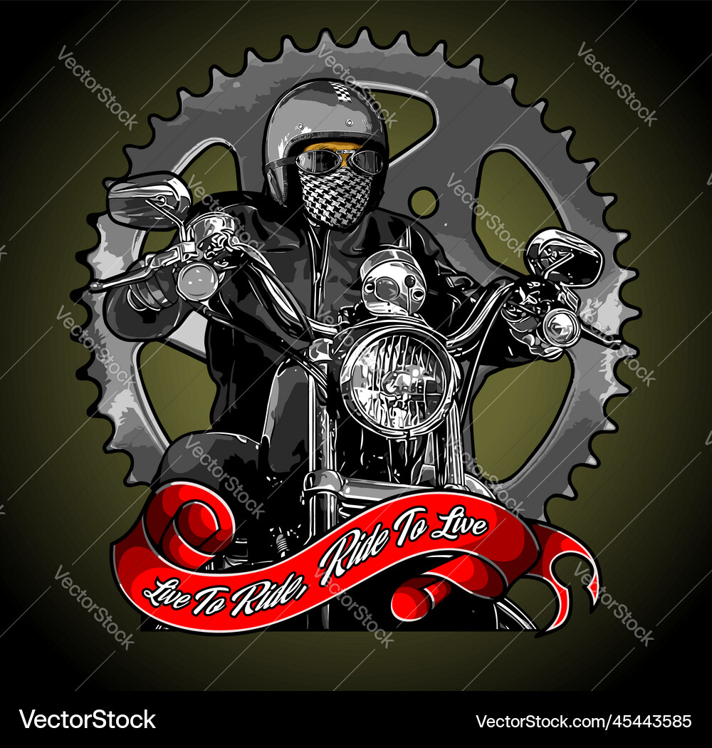 Biker with sprocket background template Royalty Free Vector