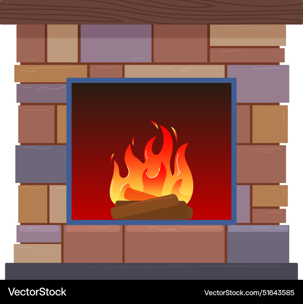Cozy stone fireplace blazing inviting warm fire Vector Image