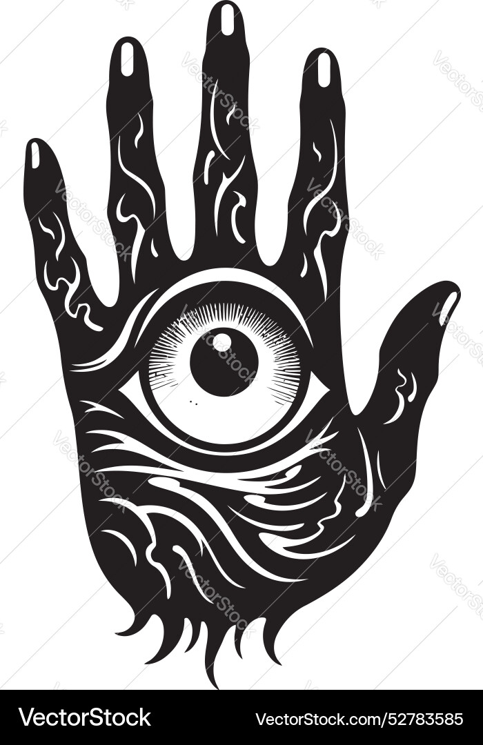 Dark delusion devil hand holding eyeball symbol Vector Image